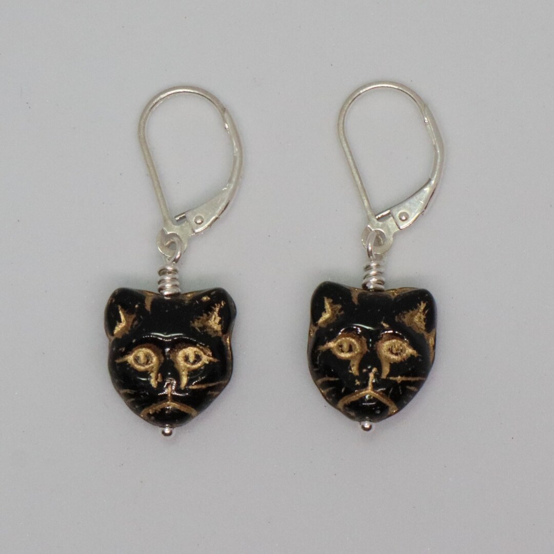 Sterling Silver Black and Gold Grumpy Cat Dangle Earrings, Handmade - Etsy
