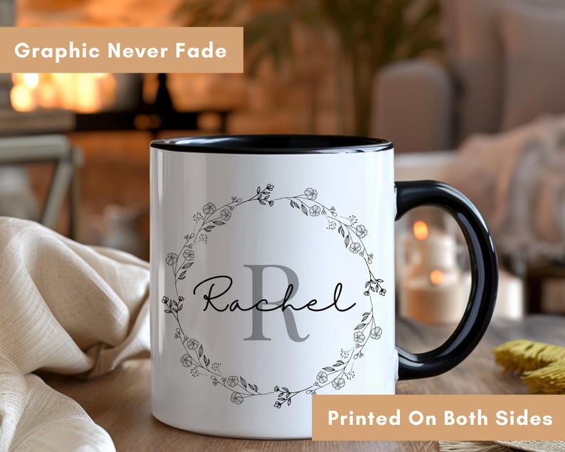 Personalized Monogram Initial Name Mug, Custom Floral Coffee Cup ...