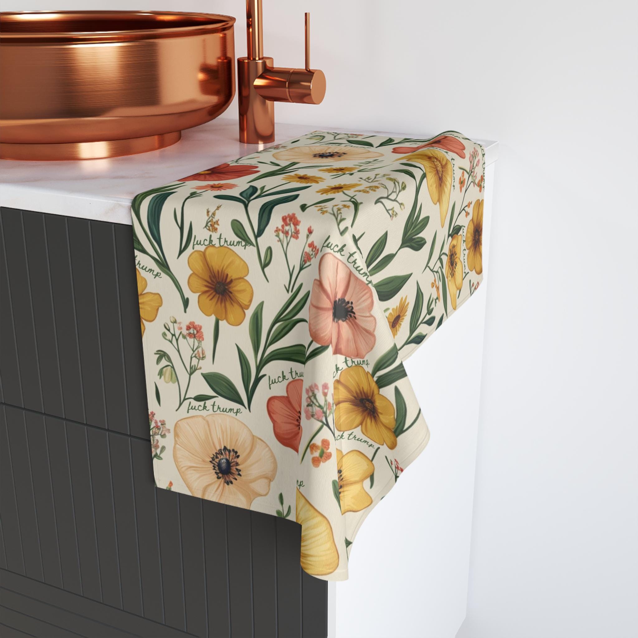 Subtle Fck Trump Hand Towel, Floral Kitchen Towel, Anti Trump Flowers ...