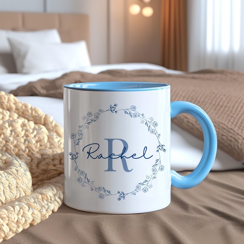 Personalized Monogram Initial Name Mug, Custom Floral Coffee Cup ...