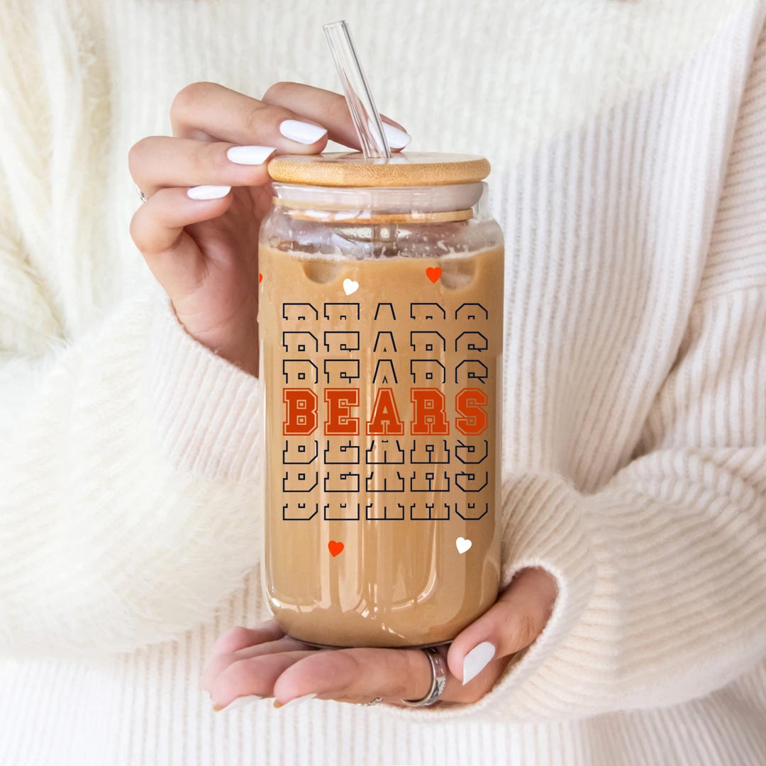 Chicago Bears Iced Coffee Cup, Bears Glass Cup With Lid and Straw ...