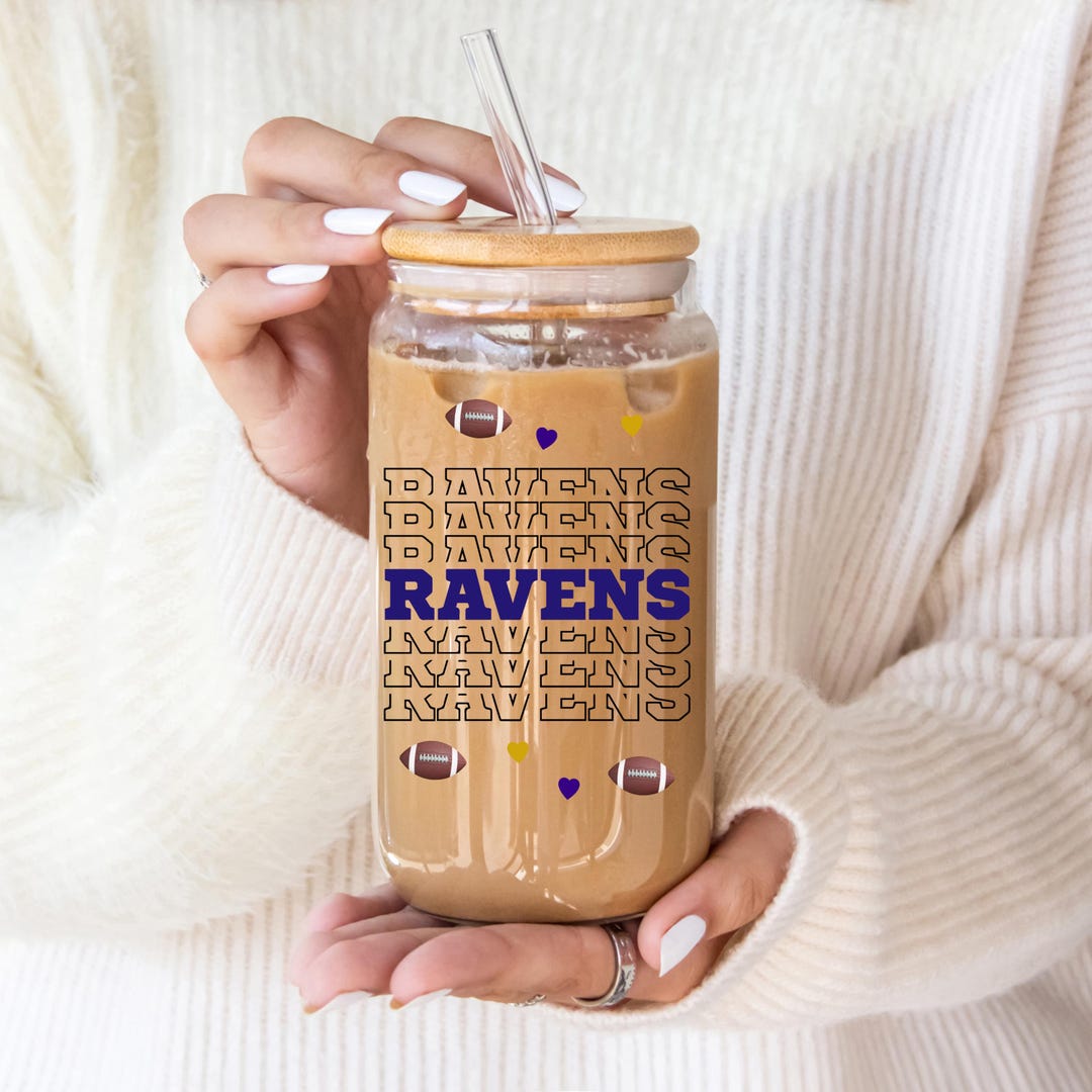 Baltimore Ravens Iced Coffee Cup, Baltimore Ravens Glass Cup With Lid ...
