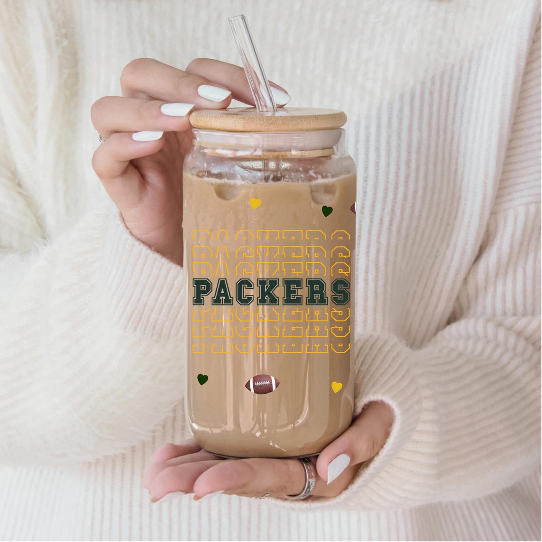 Green Bay Packers Iced Coffee Cup, Packers Glass Cup With Lid and Straw ...