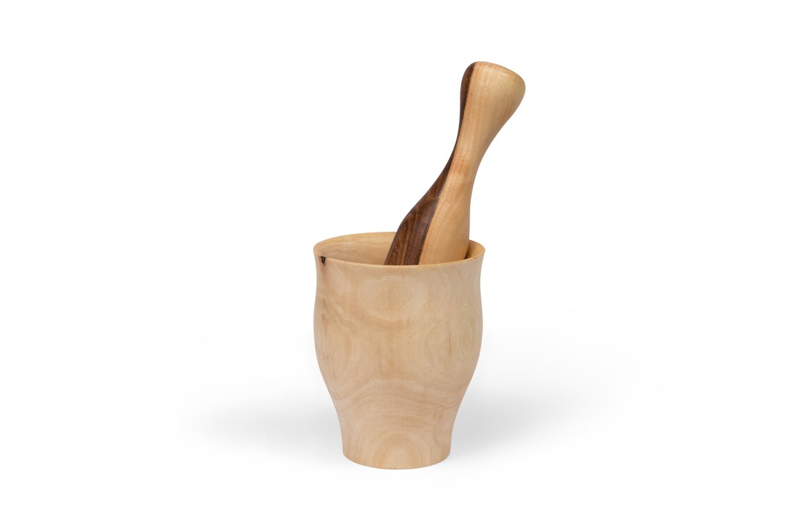 Moroccan Walnut Wood Mortar and Pestle - Artisanal Eco-friendly Kitchen ...