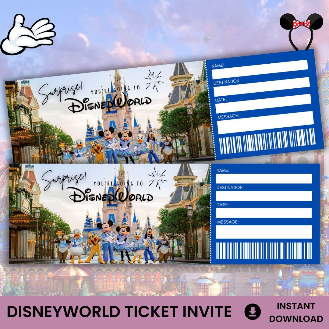 Disney Ticket, Custom Disney Ticket, Disney Travel Ticket, Customised ...