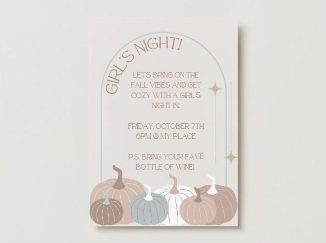 Editable Fall Girls Night Invitation, Wine Night Invite, Fall Event ...