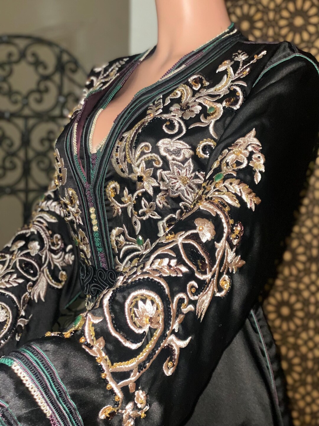 Luxury Black Moroccan Caftan – Hand-embroidered Elegance for Special ...