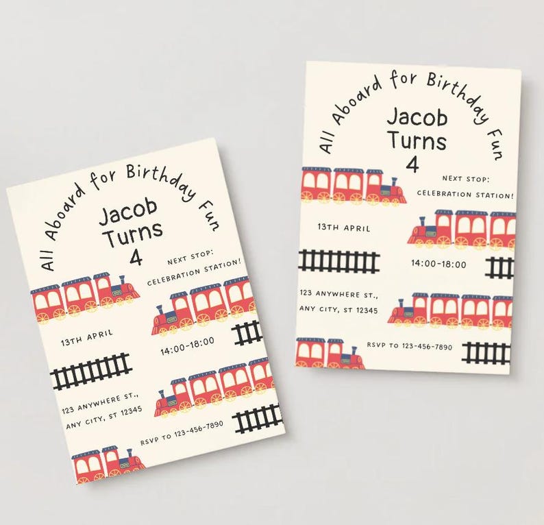 Editable Train Birthday Party Invitation, Vintage Train Invite, Train ...