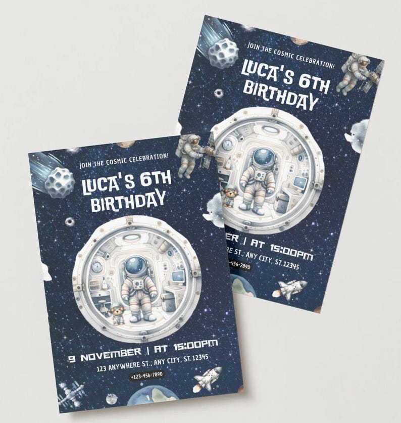 Editable Space Birthday Invitation, Planets Rocket Astronaut Invite ...
