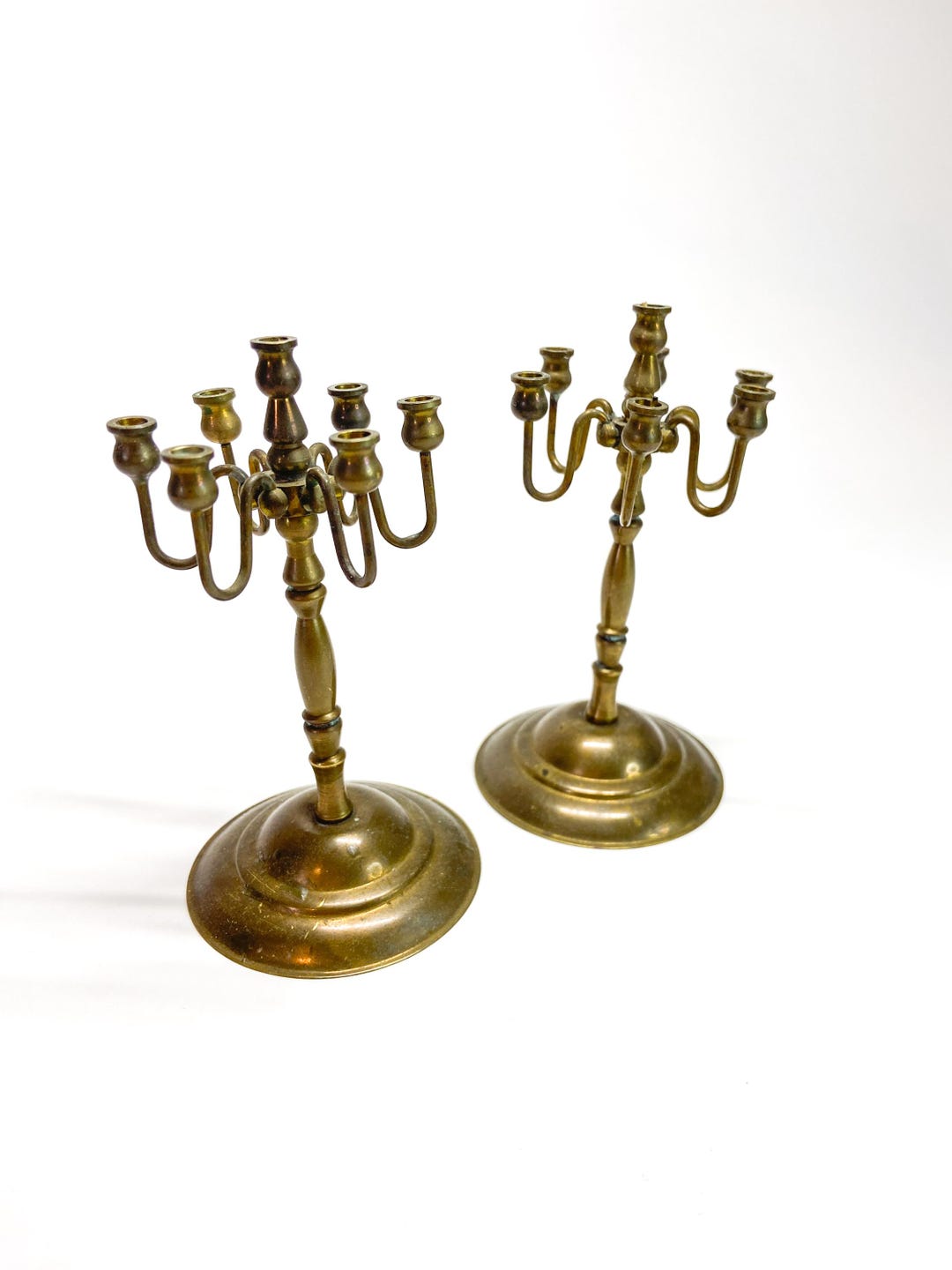 Antique RARE Brass Miniature Candelabra's 6 Arm Ornate Candle Holders ...