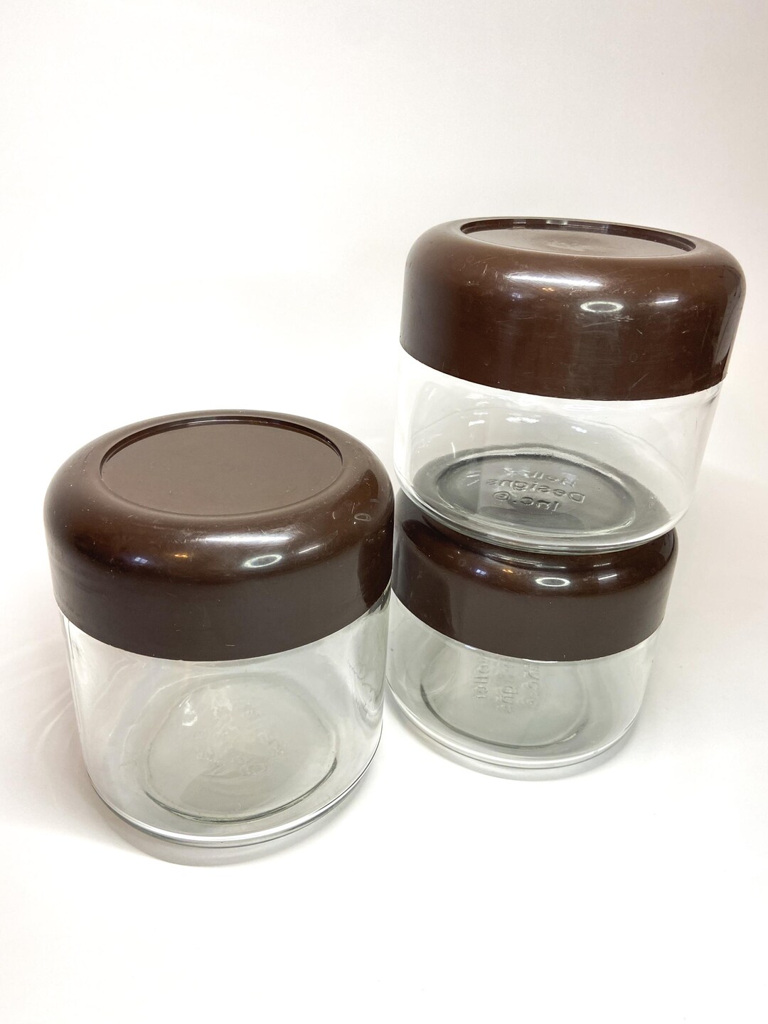 Vintage MCM Heller Tupperware Container Set, Glass With Brown Plastic ...