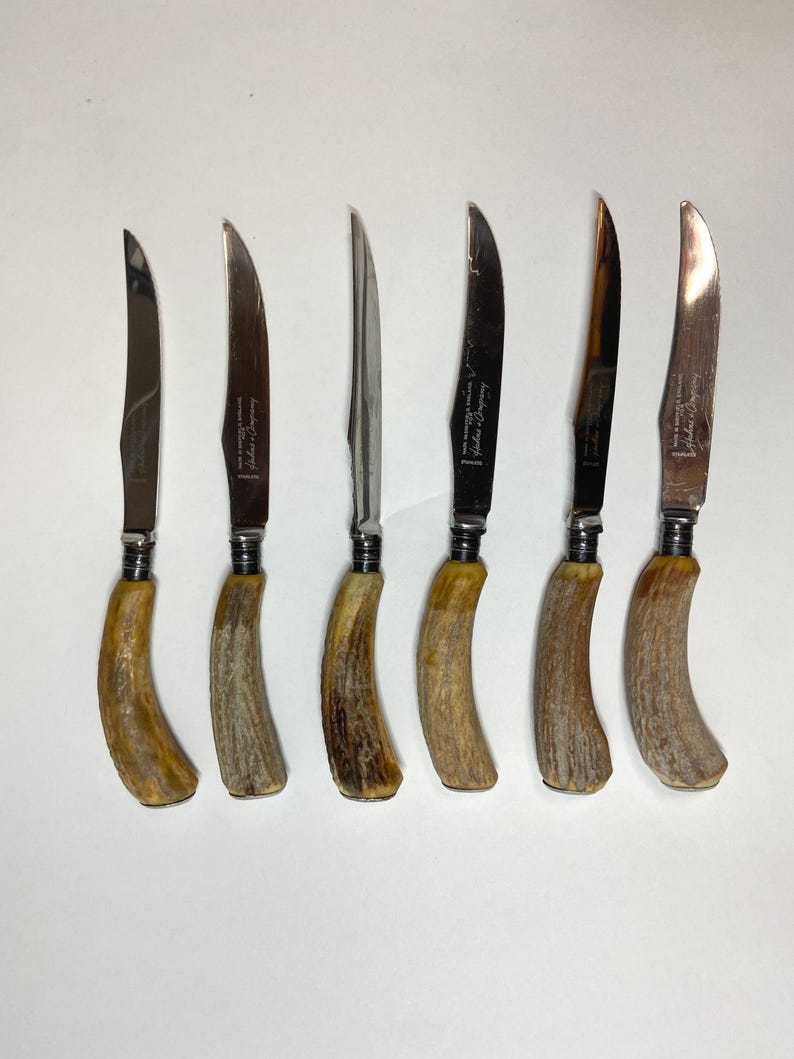 Sheffield Genuine Stag Antler Handle Sterling Silver Steak Knives ...