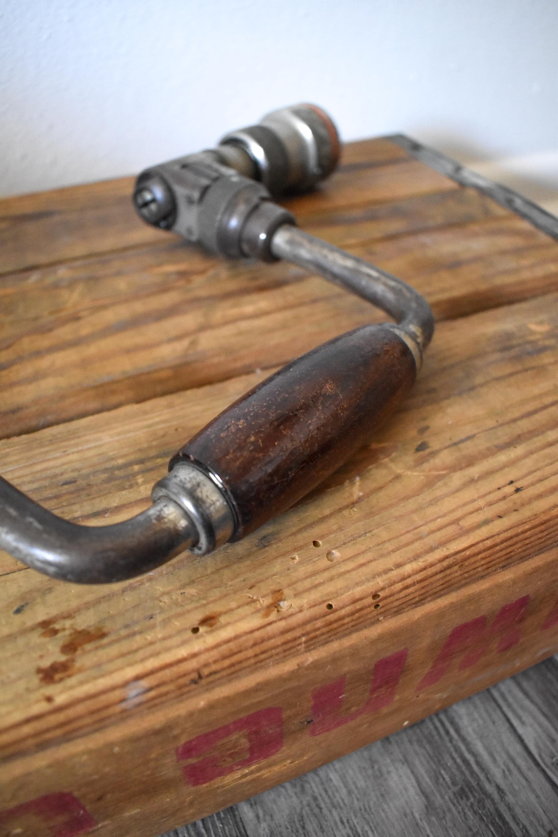 Vintage Hand Crank Bit Brace Drill Wooden Handle Collectible ...