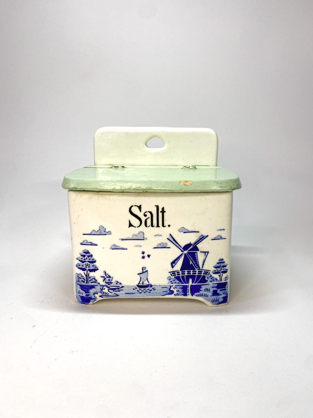 Antique Porcelain Salt Container Primitive Farmhouse Decor With Light ...