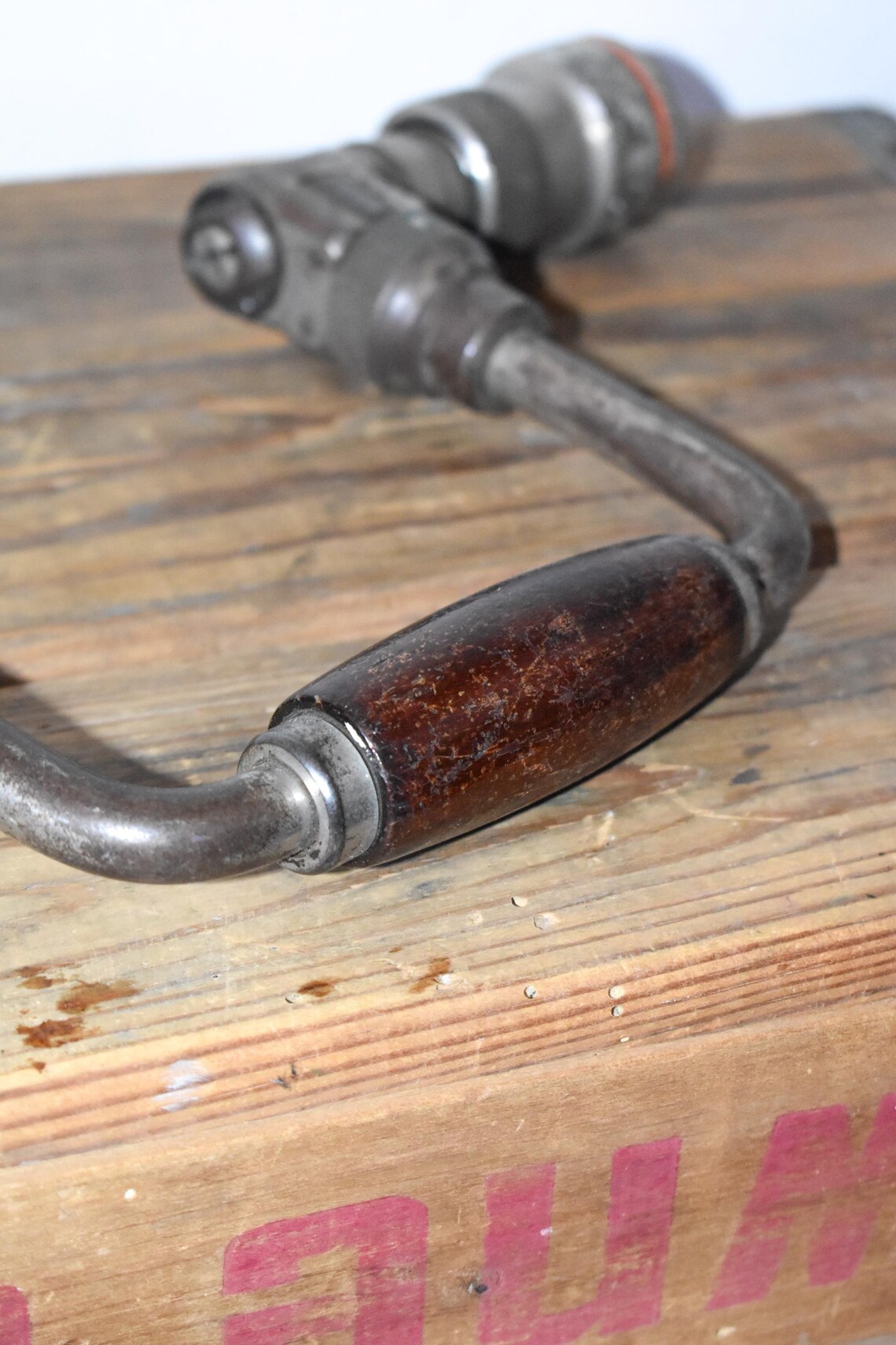 Vintage Hand Crank Bit Brace Drill Wooden Handle Collectible ...