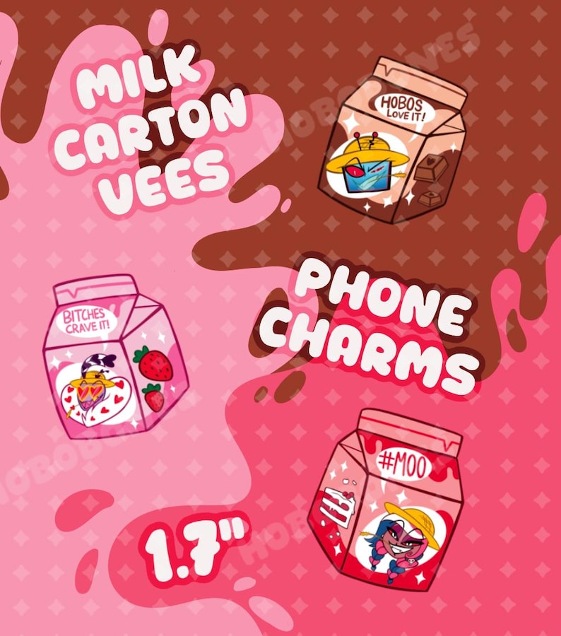 Milk Carton Vees Phone Charms | Hazbin Hotel - Etsy