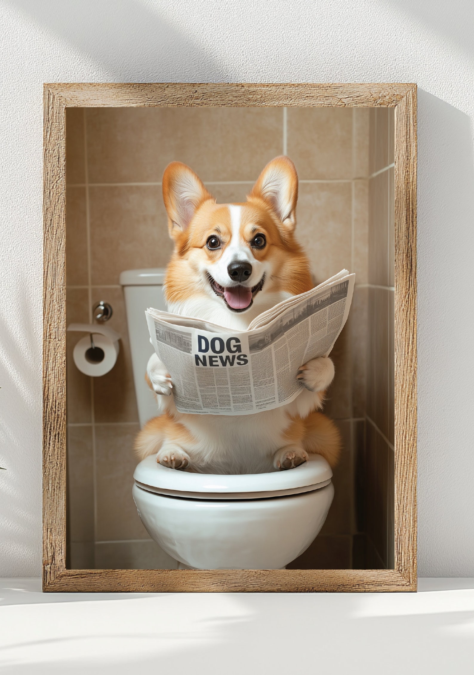 Corgi Wall Art, Funny Bathroom Decor, Samoyed Dog in Toilet, Animal in ...