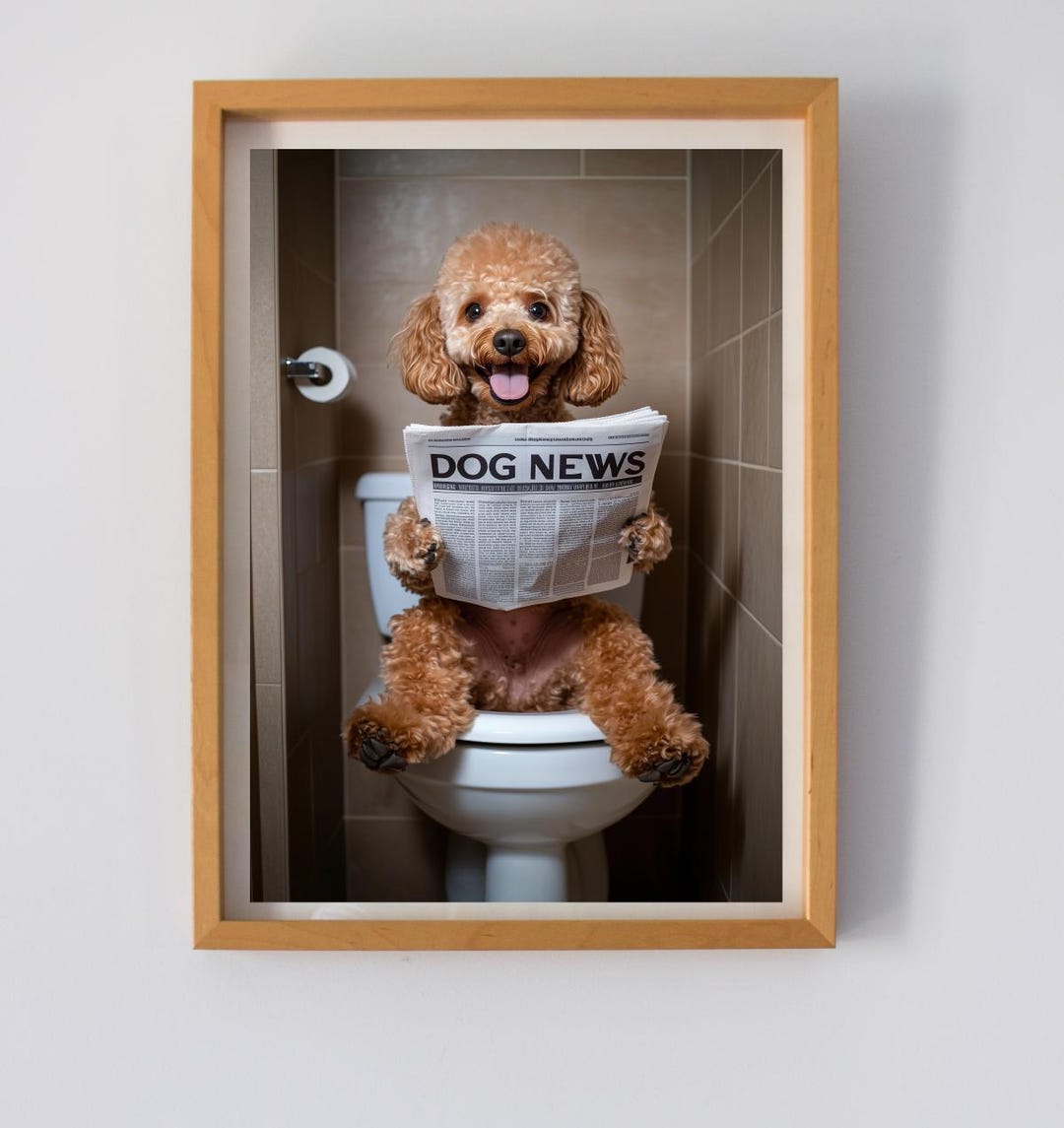 Poodle Wall Art, Funny Bathroom Decor, Poodle Dog in Toilet, Animal in ...