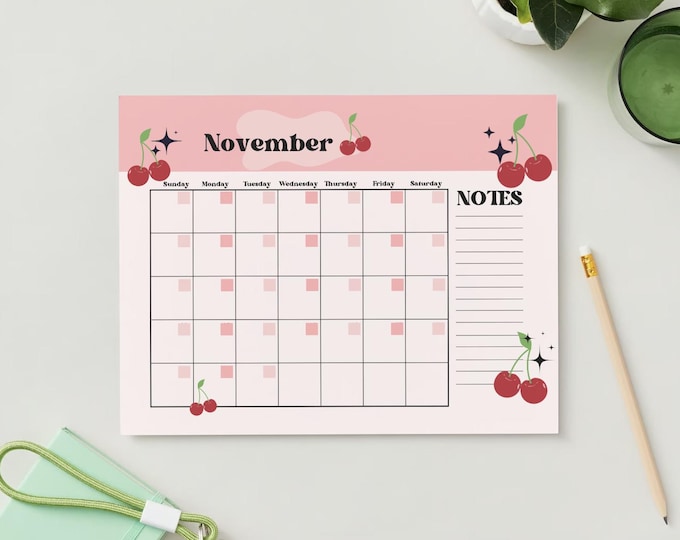 Retro Cherry-themed Monthly Calendar | Digital Download - Etsy