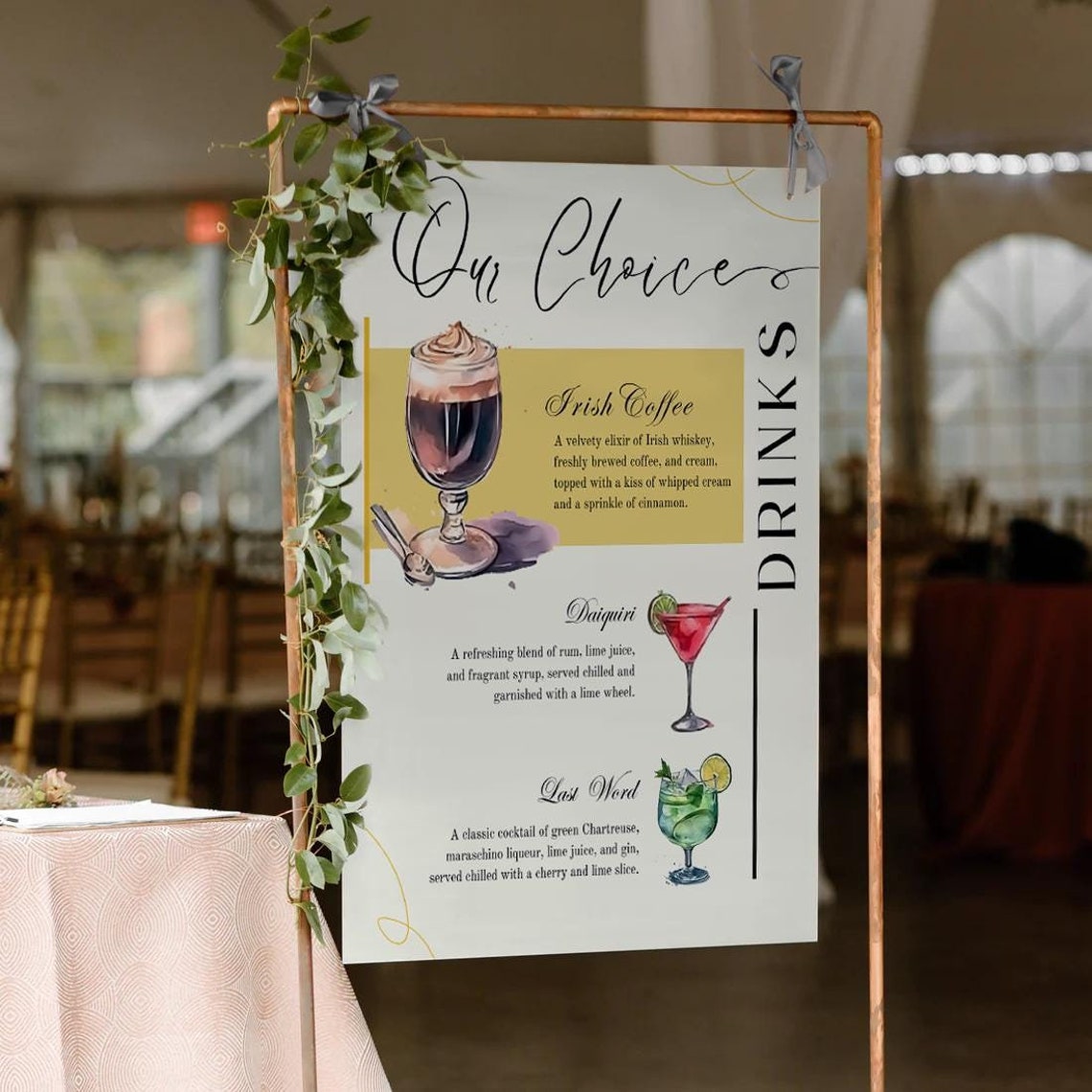 Elegant Cocktail Menu, Minimalist, Modern, 5"×11", 8.5"×11", 16"×20 ...