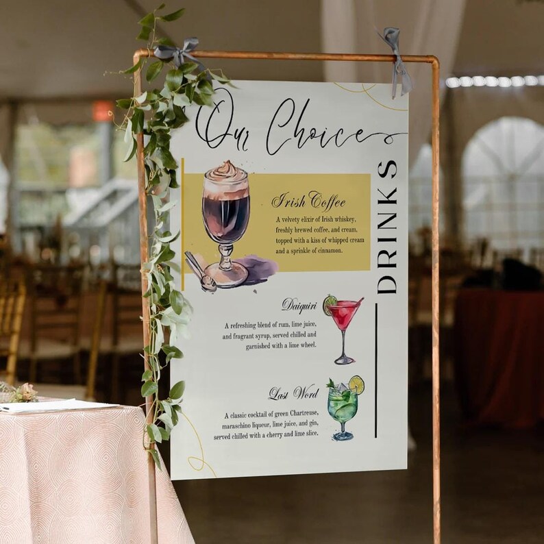 Elegant Cocktail Menu, Minimalist, Modern, 5"×11", 8.5"×11", 16"×20 ...