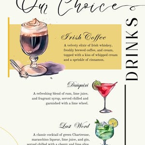 Elegant Cocktail Menu, Minimalist, Modern, 5"×11", 8.5"×11", 16"×20 ...