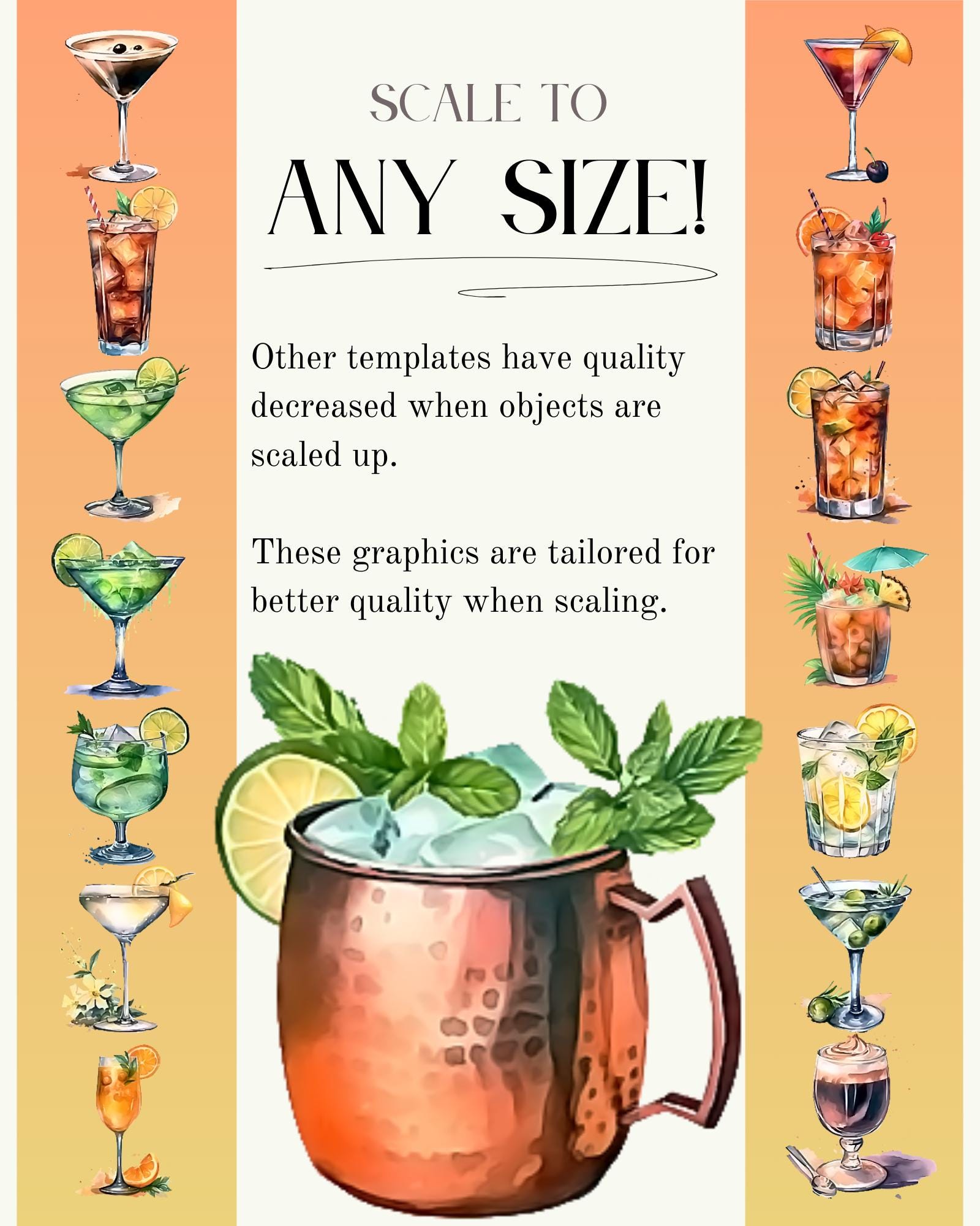 Elegant Cocktail Menu, Minimalist, Modern, 5"×11", 8.5"×11", 16"×20 ...