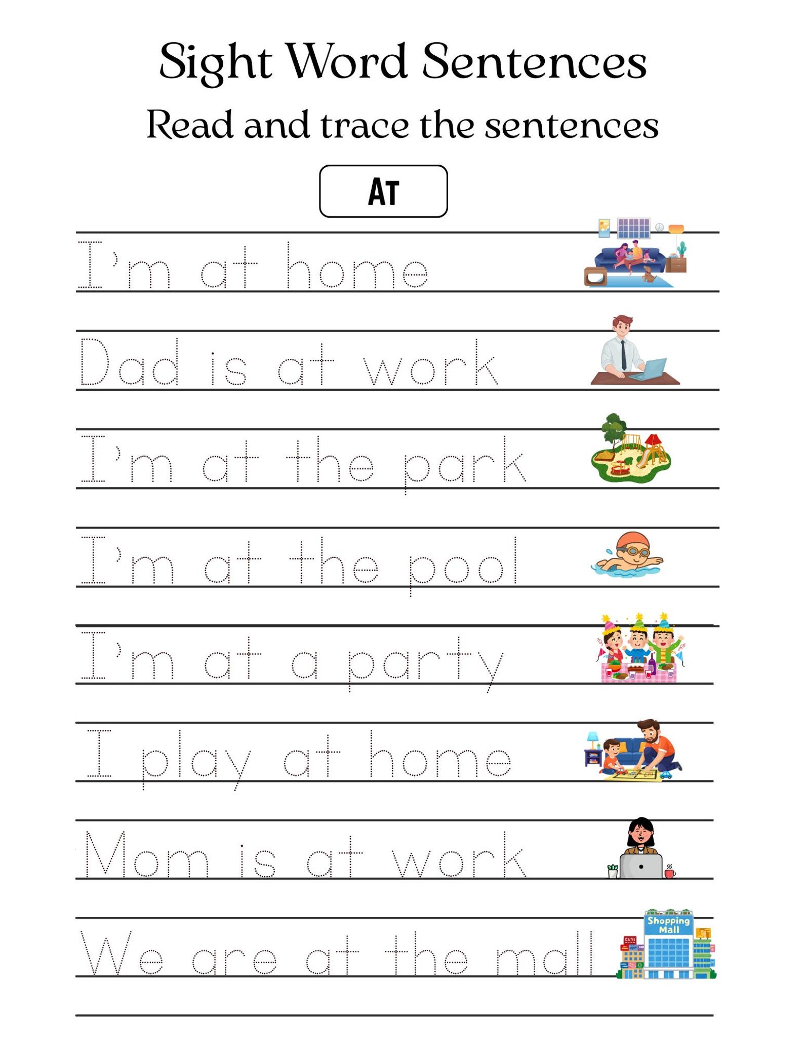 Sight Word Sentence Tracing Worksheets | KG Primary Font | Preschool ...