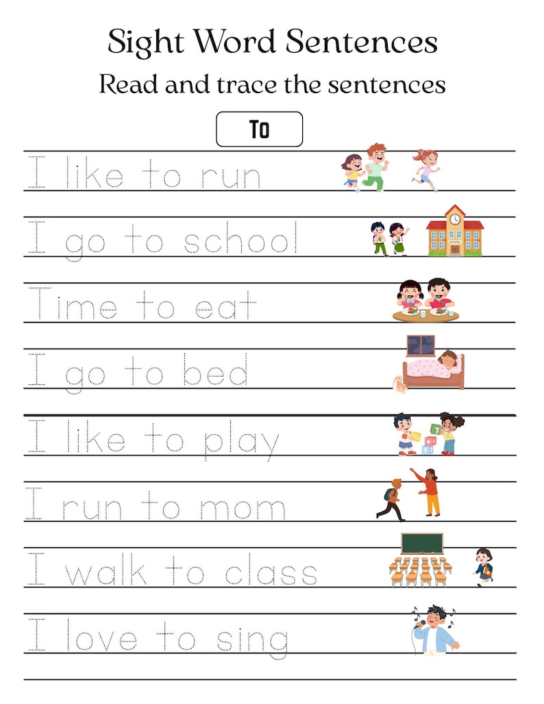 Sight Word Sentence Tracing Worksheets | KG Primary Font | Preschool ...