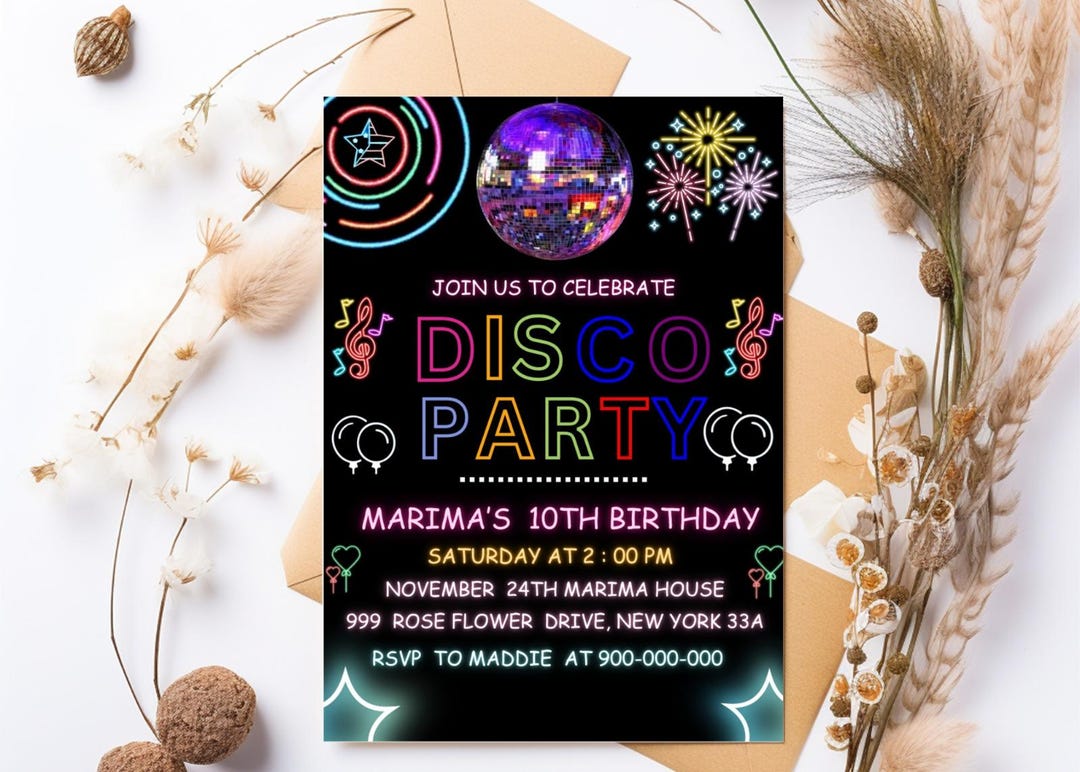 Editable Disco Party Birthday Invitation Disco Gender Neutral Invites ...