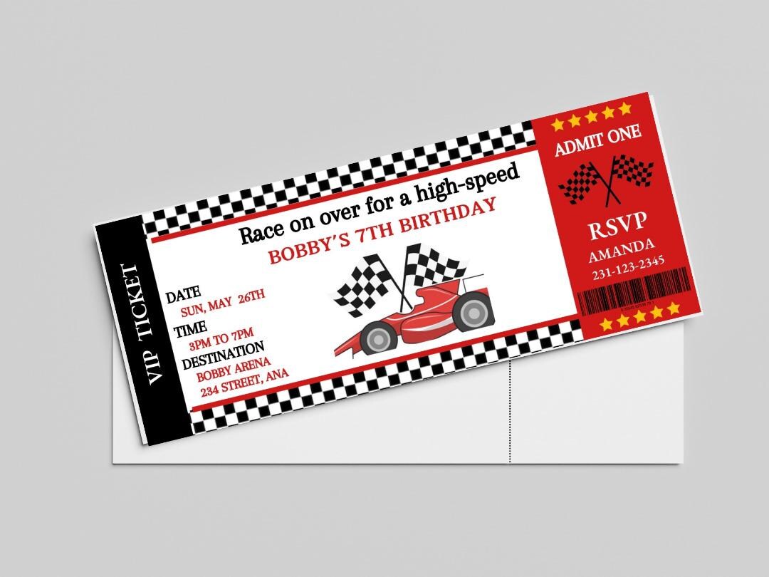 Car Racing Birthday Invitation Ticket Race Car Invitation Racing Car ...