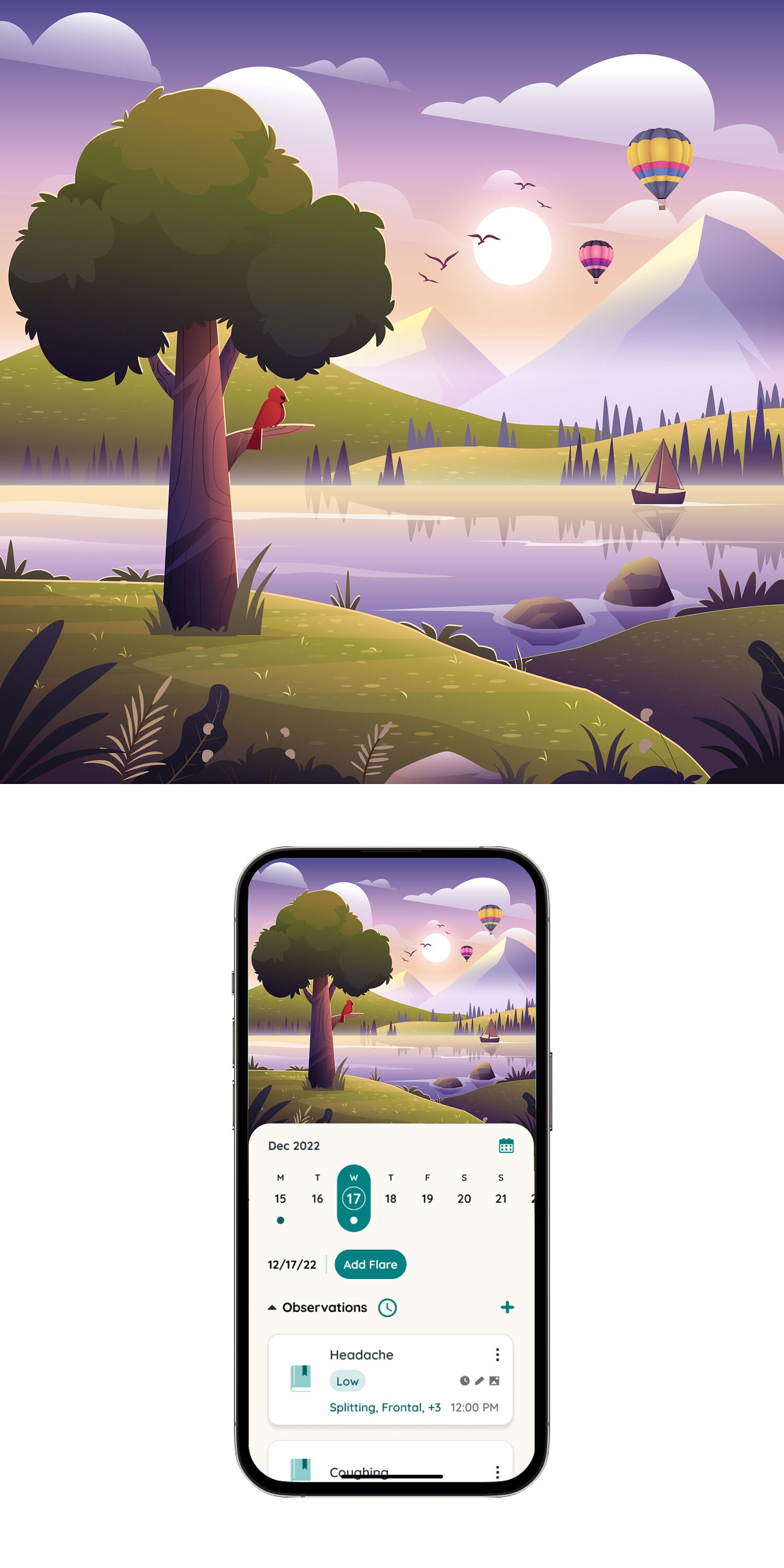 A Detailed 2D Vector Illustration of a Peaceful Lake, Surrounded by ...