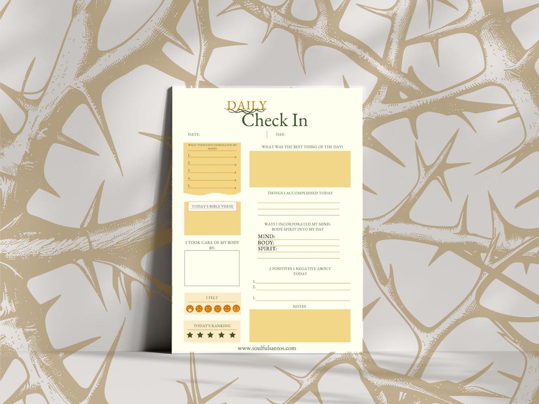 Daily Check-in Sheet | Printable Journal for Wellness, Mindfulness ...