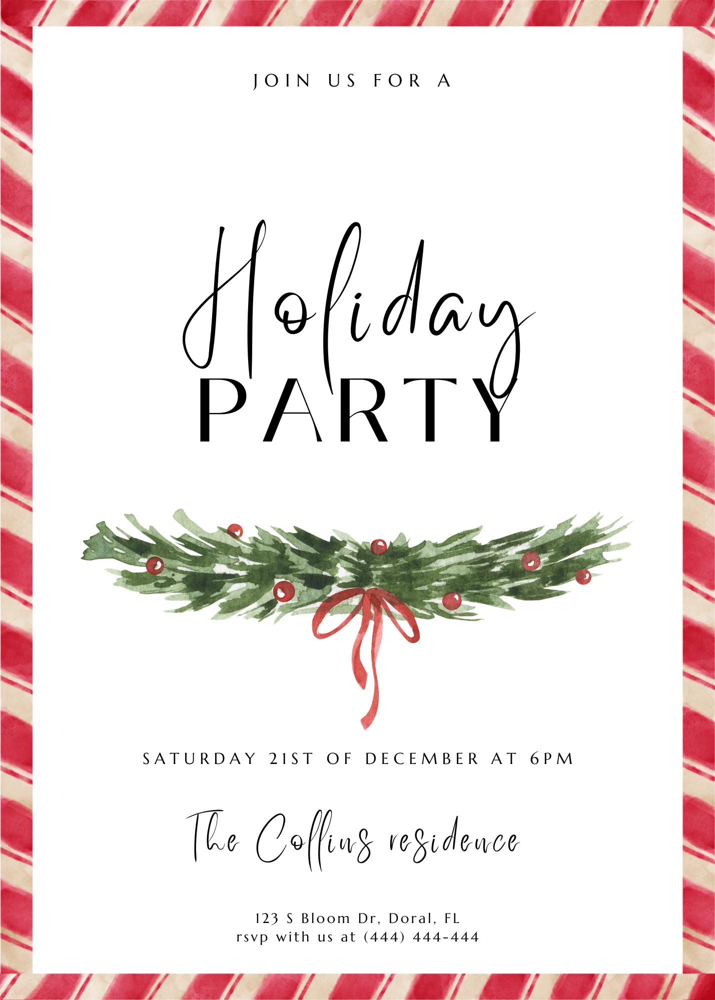 Editable Holiday Party Invitation, Christmas Invitation Template ...