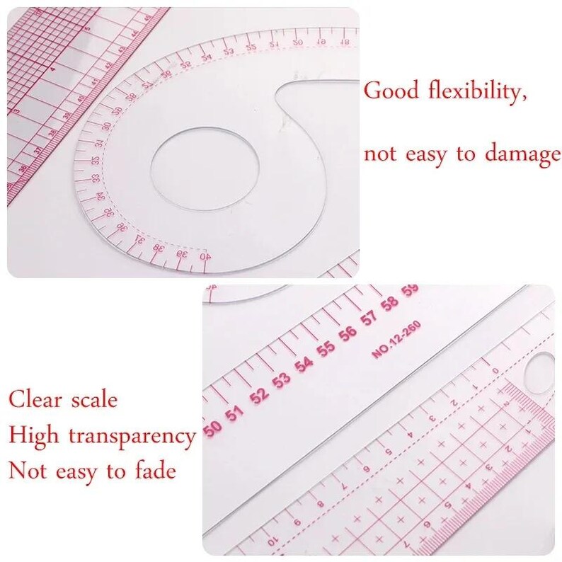 Multifunctional French Curve Ruler Soft Plastic Patchwork Ruler Measure ...