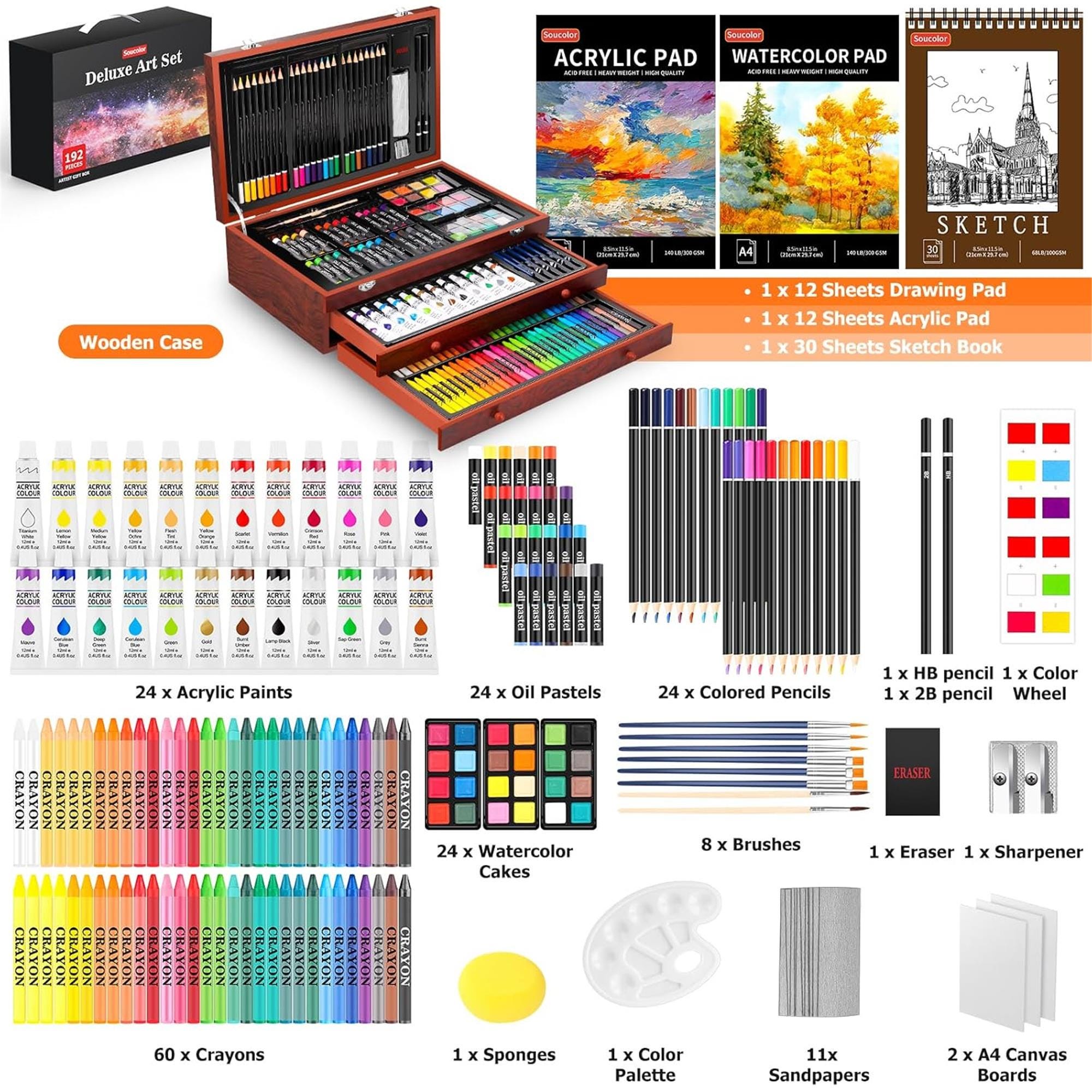 Deluxe Art Set 192-pack - Painting & Drawing Supplies Kit With Acrylic ...