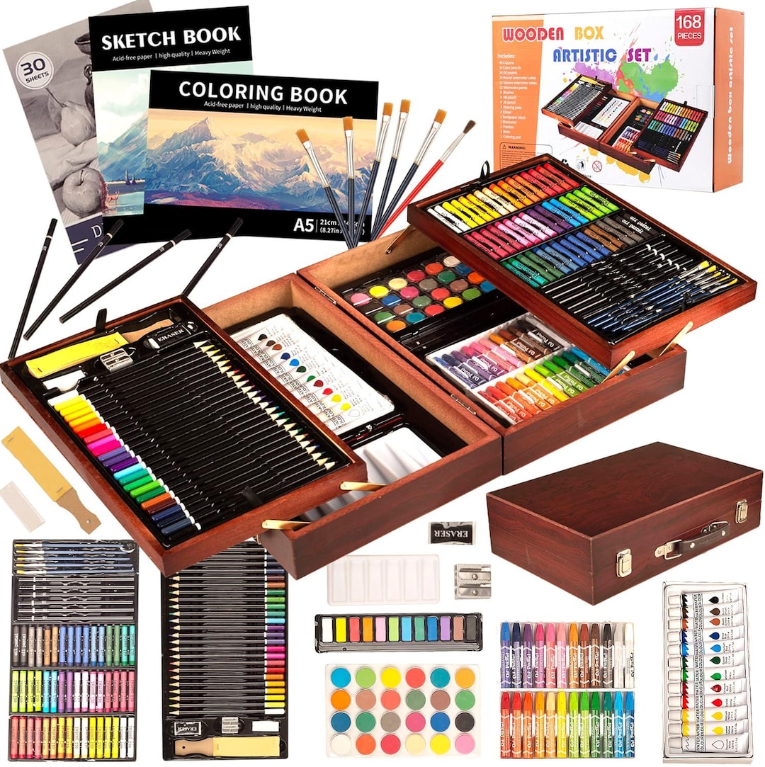 168-pack Art Supplies, Deluxe Wooden Art Set Crafts Drawing Painting ...