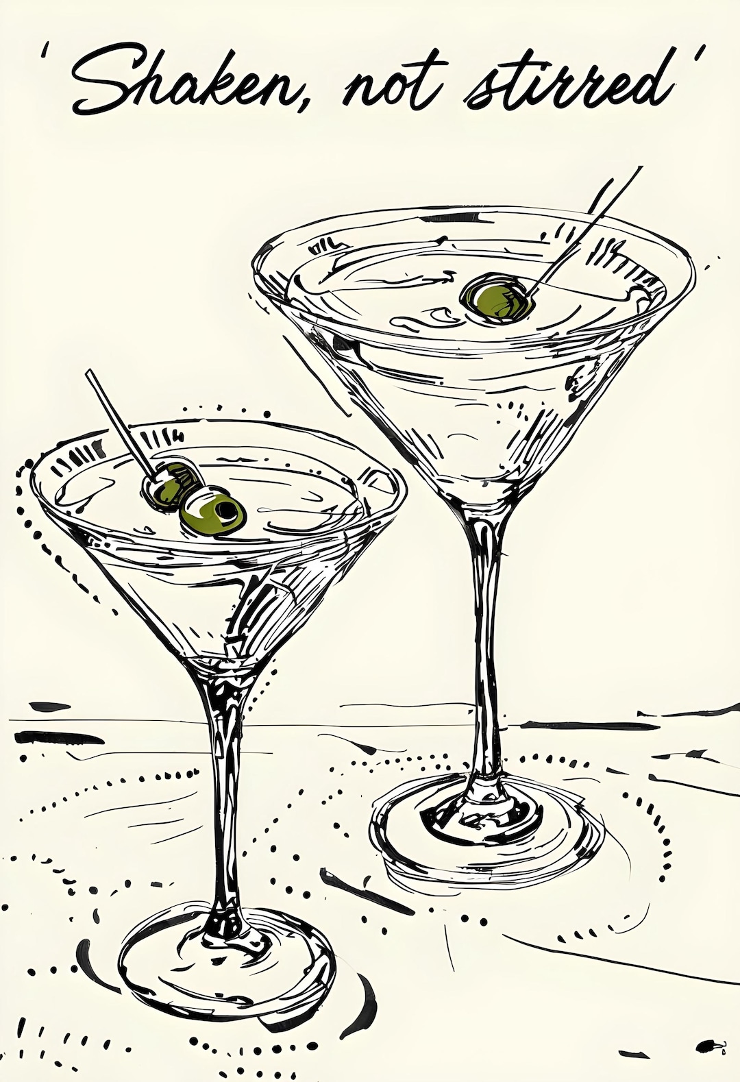 Minimalist Martini Line Art | Shaken Not Stirred Cocktail Print ...