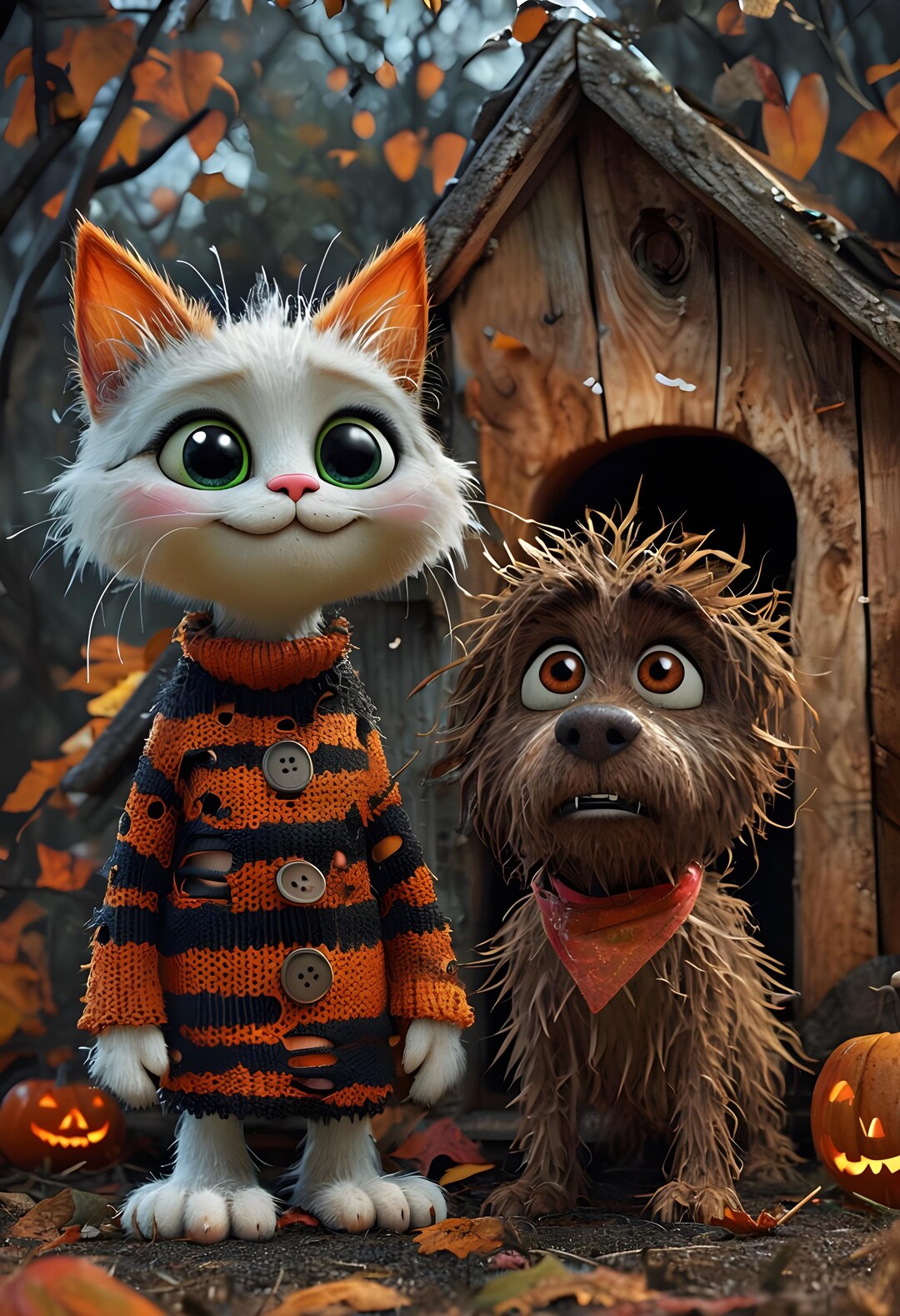 Spooky Cat and Dog Halloween Art Digital Download - Etsy