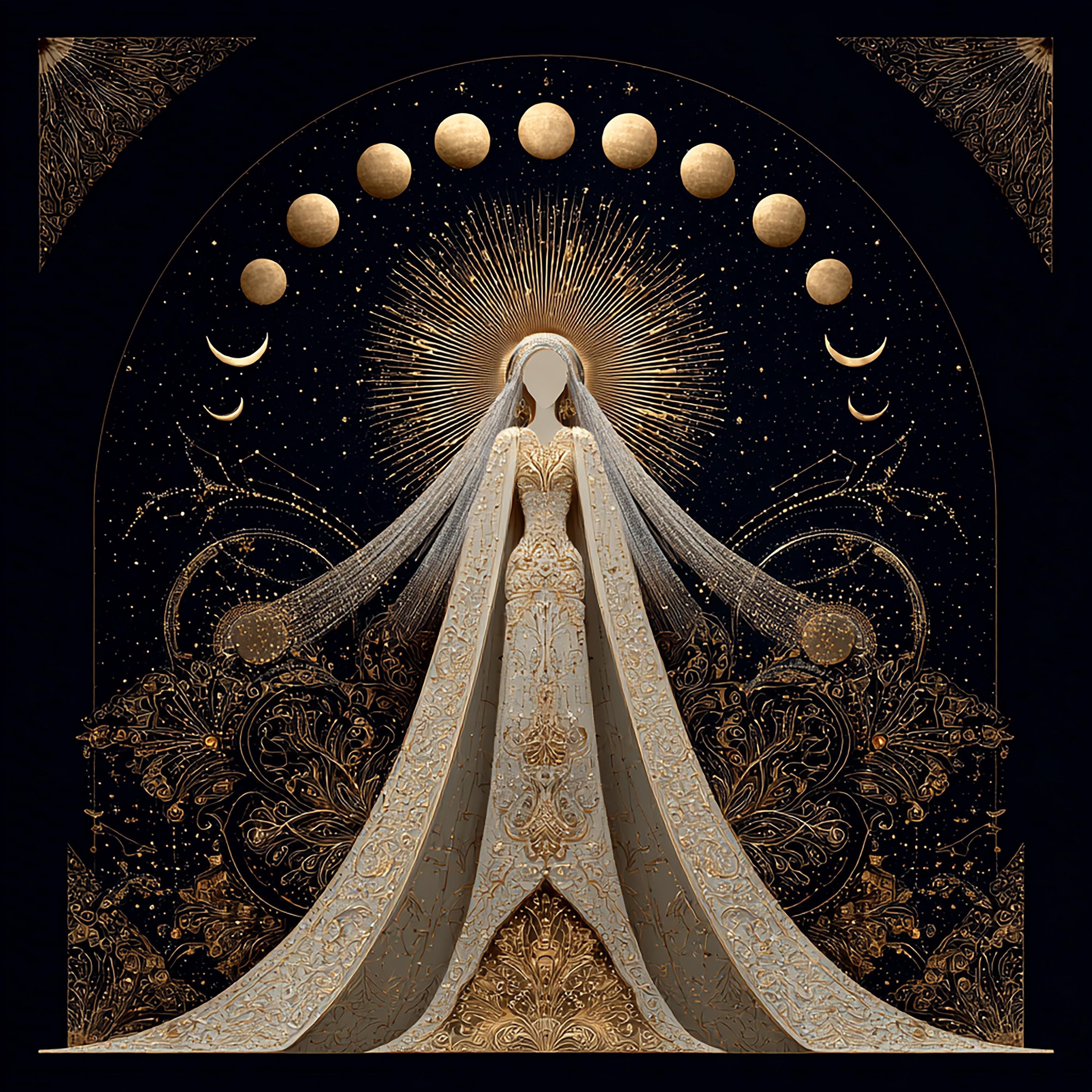 Celestial Moon Phases Goddess – Mystical Gold Moon Art, Spiritual Boho ...