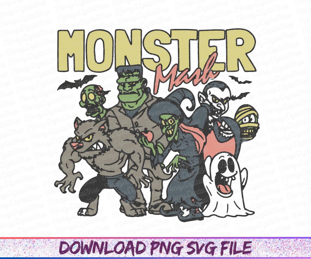 Vintage Monster Mash Halloween Transparent PNG Digital Download for DTG ...