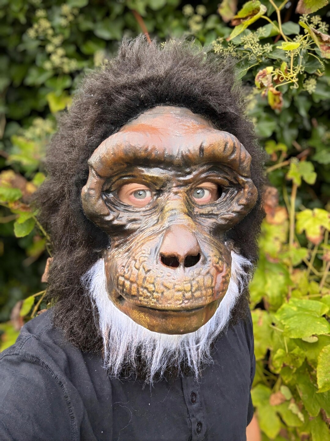 Handmade 3D Printed Chimp Mask With White Beard and Black Fur Unique ...