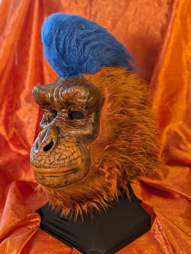 Handmade 3D Printed Badass Chimp Mask With Large Blue Mohawk Unique ...