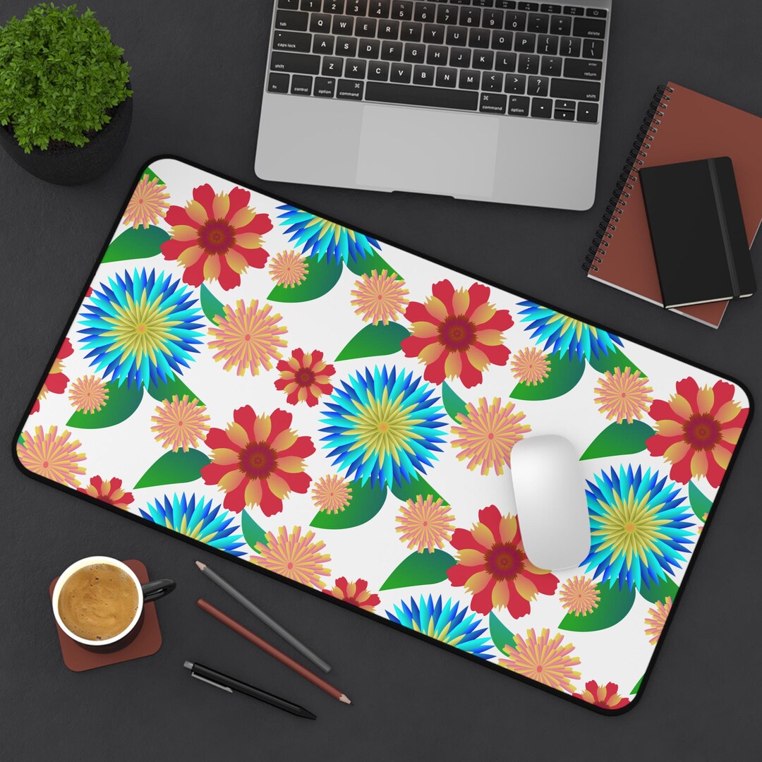 Floral Neoprene Desk Mat in Choice of 3 Sizes for Home & Office Decor ...