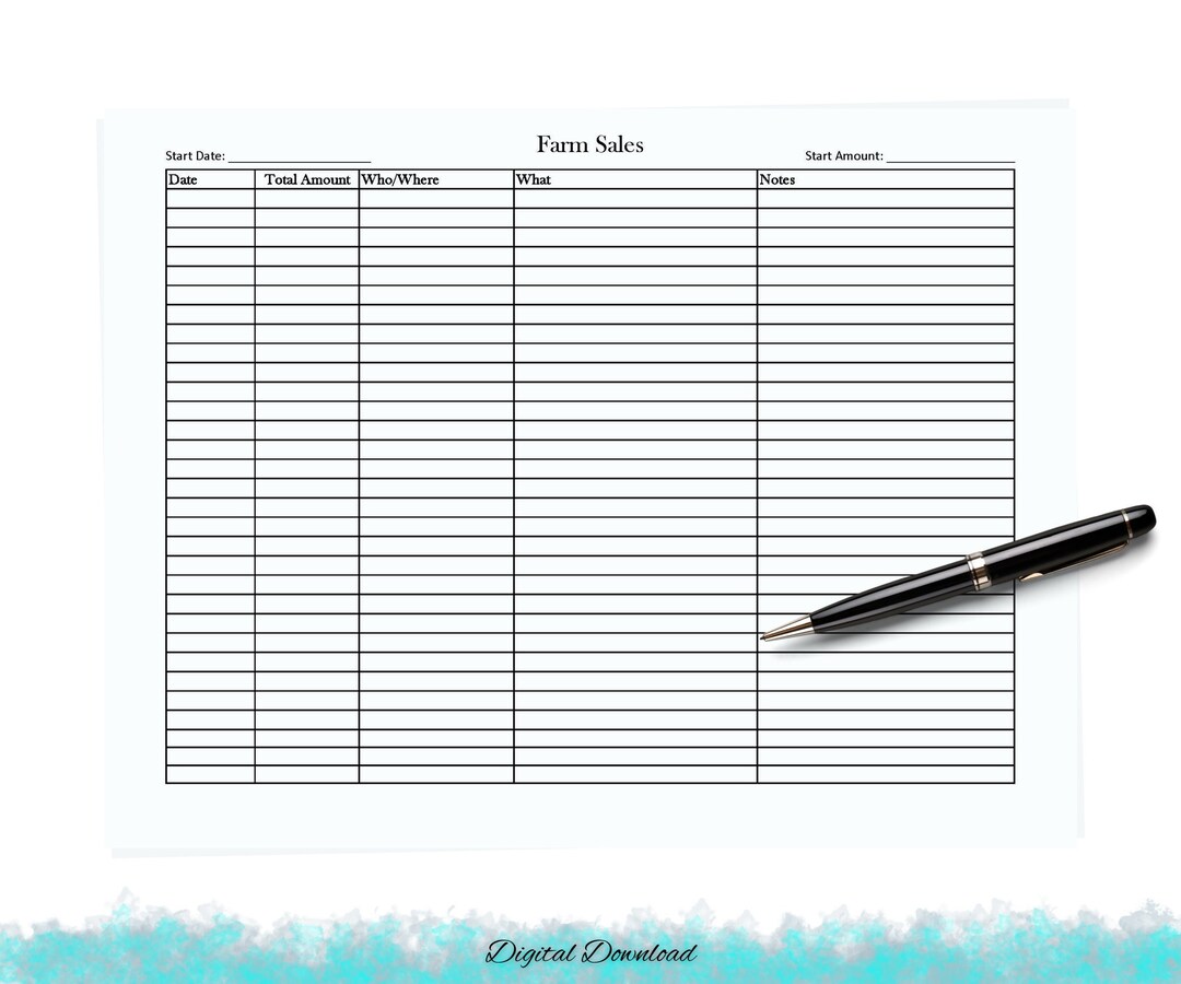 Farm Sales Tracker, Farming Purchases Chart - Etsy