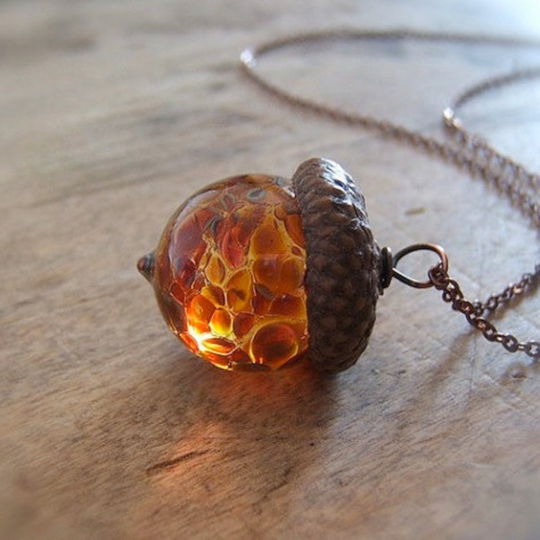 Glass Acorn Necklace in Autumn Tones by Bullseyebeads - Etsy