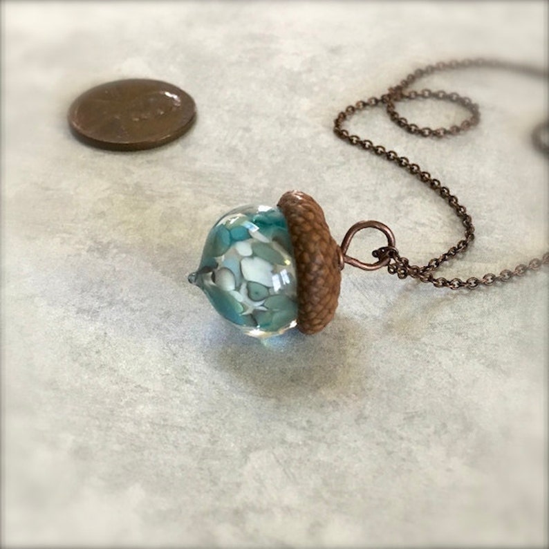 Glass Acorn Necklace Victorian Turquoise By Bullseyebeads Etsy