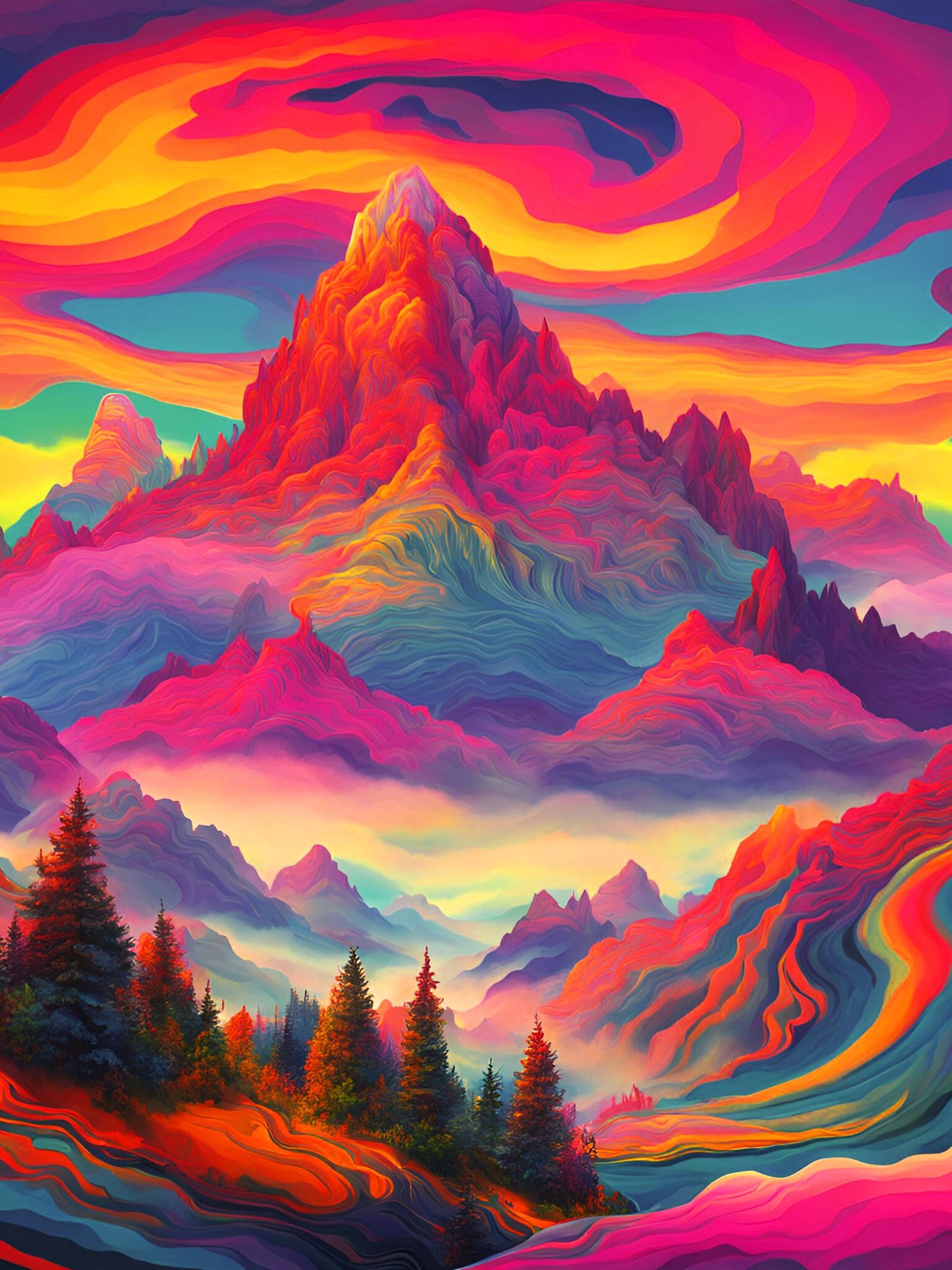 Dreamy Psychedelic Mountain Landscape Poster - Etsy
