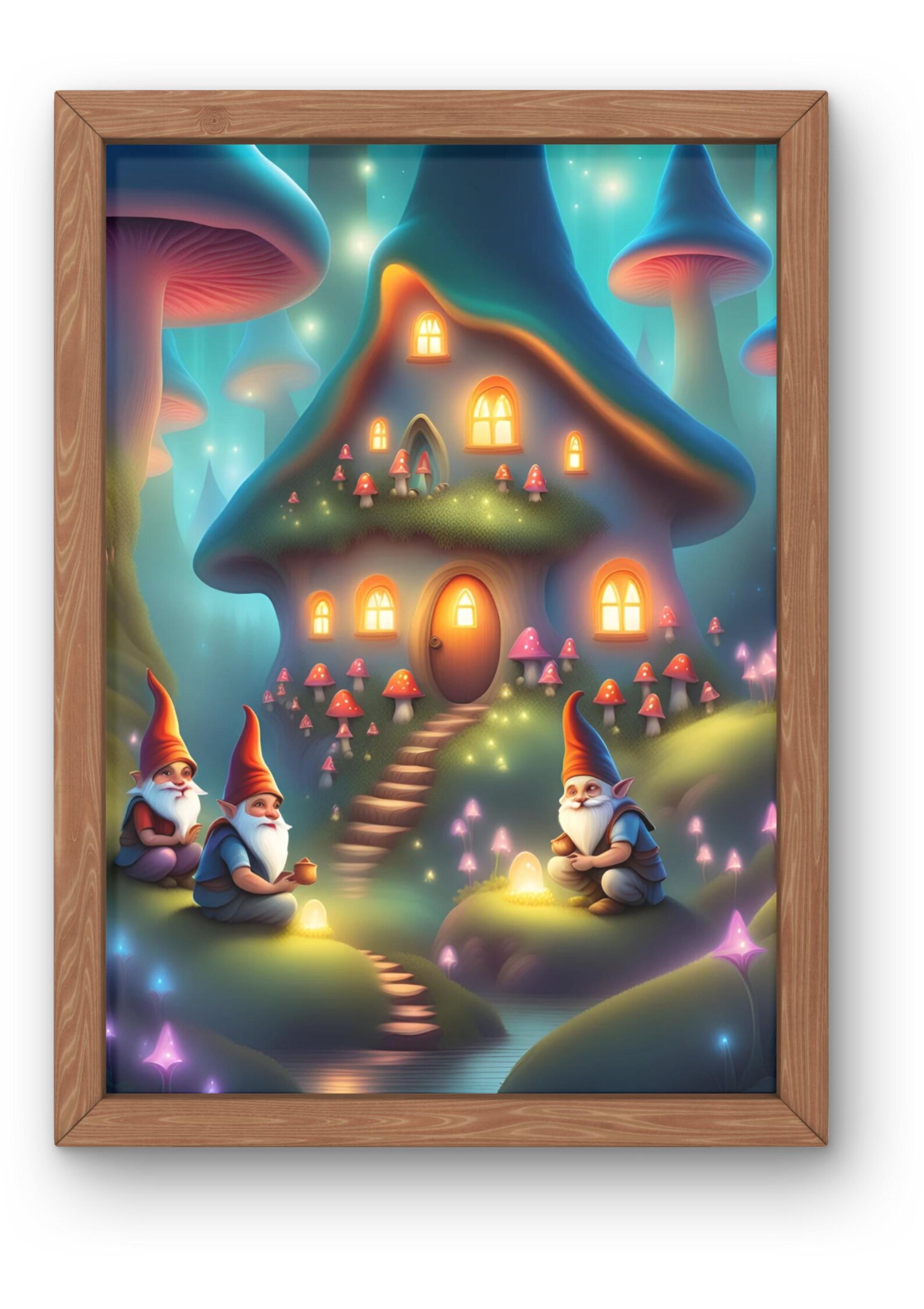 Neon Enchanted Forest Poster With Gnomes and Mushroom Garden - Etsy