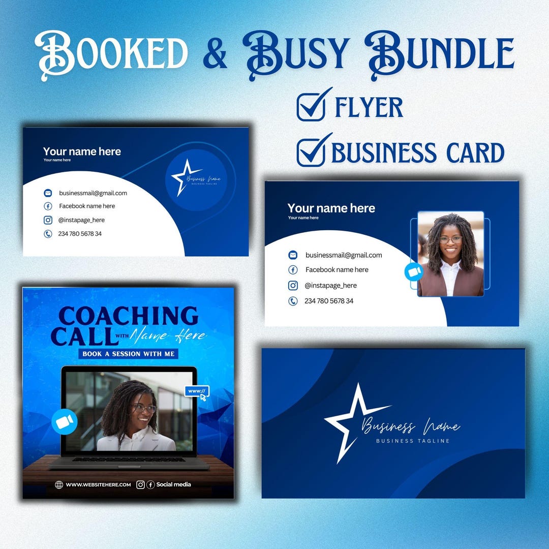 Coaching Call & Business Card Template Bundle | Editable Canva ...